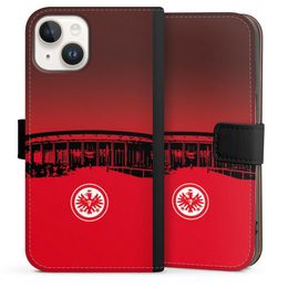 DeinDesign iPhone 14 Handy Klapph&uuml;lle Handyh&uuml;lle aus Kunst Leder schwarz Flip Case Official Licensed Product Eintracht Frankfurt Stadium Sideflip mit Lasche