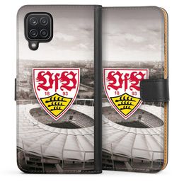 DeinDesign Galaxy A12 Handy Klapph&uuml;lle Handyh&uuml;lle aus Kunst Leder schwarz Flip Case Official Licensed Product Vfb Stuttgart Stadium Sideflip mit langer Lasche