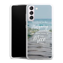 DeinDesign Galaxy S21 FE 5G Handy Silikon H&uuml;lle Case wei&szlig; Handyh&uuml;lle Statement Beach Spruch Silikon Case