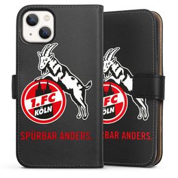 DeinDesign iPhone 13 Handy Klapph&uuml;lle Handyh&uuml;lle aus Kunst Leder schwarz Flip Case Official Licensed Product Transparent 1. Fc K&ouml;ln Sideflip mit Lasche