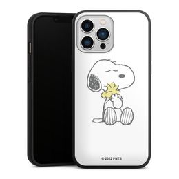 DeinDesign iPhone 13 Pro Max Handy Premium Silikon H&uuml;lle Handyh&uuml;lle schwarz Case Snoopy Love Peanuts Silikon Premium Case