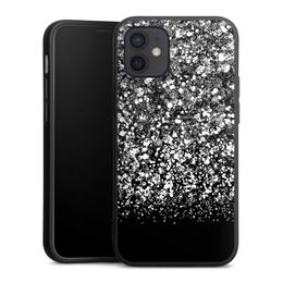 DeinDesign iPhone 12 mini Handy Premium Silikon H&uuml;lle Handyh&uuml;lle schwarz Case Muster Snowflake Glitzer Silikon Premium Case