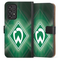 DeinDesign Galaxy A33 5G Handy Klapph&uuml;lle Handyh&uuml;lle aus Kunst Leder schwarz Flip Case Coat Of Arms Official Licensed Product Sv Werder Bremen Sideflip mit 