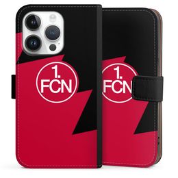 DeinDesign iPhone 14 Pro Handy Klapph&uuml;lle Handyh&uuml;lle aus Kunst Leder schwarz Flip Case 1. Fcn 1. Fc N&uuml;rnberg Merchandise Sideflip mit langer Lasche