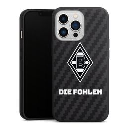 DeinDesign iPhone 13 Pro Handy Premium Silikon H&uuml;lle Handyh&uuml;lle schwarz Case Borussia M&ouml;nchengladbach Carbon Gladbach Silikon Premium Case