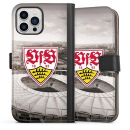 DeinDesign iPhone 13 Pro Max Handy Klapph&uuml;lle Handyh&uuml;lle aus Kunst Leder schwarz Flip Case Official Licensed Product Vfb Stuttgart Stadium Sideflip mit langer 