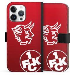 DeinDesign iPhone 14 Pro Max Handy Klapph&uuml;lle Handyh&uuml;lle aus Kunst Leder schwarz Flip Case Devil Official Licensed Product 1. Fc Kaiserslautern Sideflip mit 