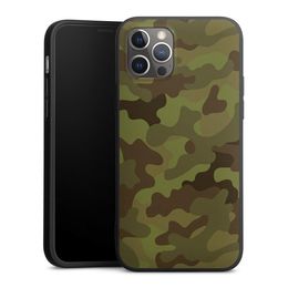 DeinDesign iPhone 12 Pro Handy Premium Silikon H&uuml;lle Handyh&uuml;lle schwarz Case Camouflage Tarnmuster Army Silikon Premium Case
