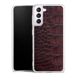 DeinDesign Galaxy S21 5G Handy Silikon H&uuml;lle Case transparent Handyh&uuml;lle Leather Crocodile Animal Print Silikon Case