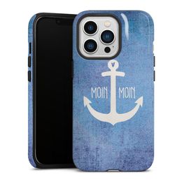 DeinDesign iPhone 13 Pro Handy Panzer Handyh&uuml;lle robuste Outdoor H&uuml;lle Schutzh&uuml;lle gl&auml;nzend Anchor Maritim Blue Tough Case