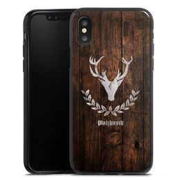DeinDesign iPhone X Handy Silikon H&uuml;lle Case schwarz Handyh&uuml;lle Wooden Look Deer Wood