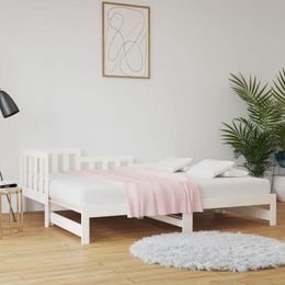 MAISONCHIC Tagesbett Ausziehbar Doppelbett Bett für Schlafzimmer Weiß 2x(90x190) cm Massivholz Kiefer DE73578