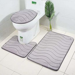 Qiedie - Neue Anti-Rutsch Badematten,3 Stück Badematten Con Badematten Set Teppich Toilette Wc(grau)
