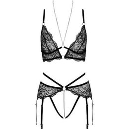 Abierta Fina Bralette plus Straps-String ouvert aus Spitze mit Samtdetails