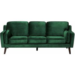 Beliani Sofa Grün Samtstoff 3-Sitzer Retro Minimalistisch Wohnzimmer - Grün