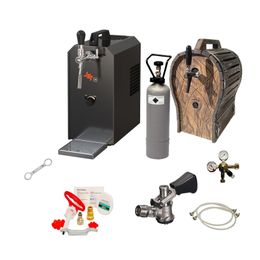 ich-zapfe Komplett Set - Zapfanlage JET 30 Bierkoffer, Bierzapfanlage, Durchlaufkühler 1-leitig Trockenkühler, bis zu 35 Liter/h mit Holzfass, Reinigungsset für Zapfanlage und Keg, Zapfkopf:KeyKeg