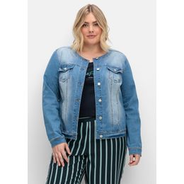 sheego Große Größen: Jeansjacke in kragenloser Form, mit Waschung, blue Denim, Gr.42