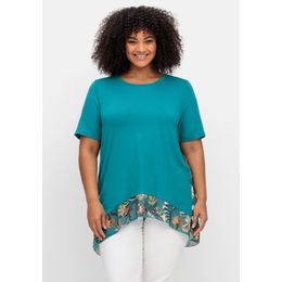 sheego by Joe Browns Große Größen: Longshirt mit floral bedruckten Crêpe- Einsätzen, aqua, Gr.52/54