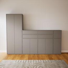 MYCS Aktenregal Grau - Büroregal: Schubladen in Grau & Türen in Grau - Hochwertige Materialien - 264 x 195 x 34 cm, konfigurierbar