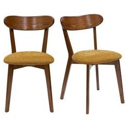 Miliboo Stühle im Eichen-Vintage und senfgelbe Sitzfläche mit Samteffekt (2er-Set) DOVE