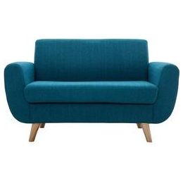 Miliboo Skandinavisches 2-Sitzer-Sofa in Entenblau aus massivem Hevea PURE