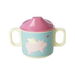 Rice Melamin-Trinklernbecher FLYING PIG in pink/blau