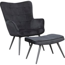 ByLiving Sessel Uta (1-St), wahlweise mit oder ohne Hocker, in Cord, Samt oder Webstoff, schwarz