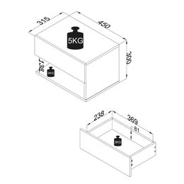 Vcm Holz Wandschublade Nachtschrank Wandboard Schublade Konsole Nachttisch Usal XL 45 cm