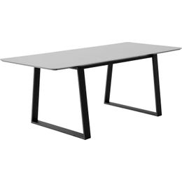 Hammel Furniture Esstisch Meza by Hammel, abgerundete Tischplatte MDF, Trapez Metallgestell, 2 Einlegeplatten, weiß