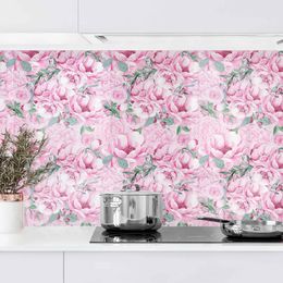 Küchenrückwand Rosa Blütentraum Pastell Rosen in Aquarell II