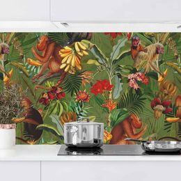 Küchenrückwand Tropische Blumen mit Affen II