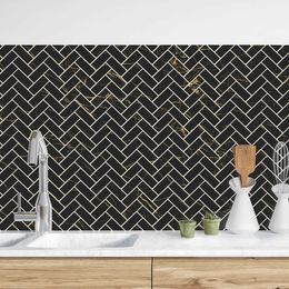Küchenrückwand Marmor Fischgräten Fliesen - Schwarz-Gold