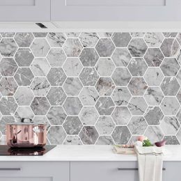 Küchenrückwand Marmor Hexagon Fliesen - Grau