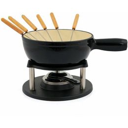 BBQ-Toro - 9-teiliges Gusseisen Fondue Set für 6 Personen, 2 l, emailliert schwarz