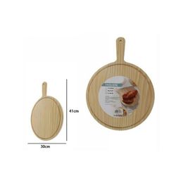 Meditrade GmbH Rundes holzschneidebrett scheiben brot aufschnitt fleisch pizza mit griff 41X30CM 74198