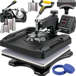 1200W Hitzepresse 8 in 1 T-Shirtpresse, 38 x 38cm Schwarz Transferpresse, Heißpresse T-shirt zum Aufbringen von Buchstaben, Zahlen und Mustern auf