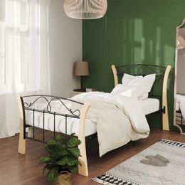 MAISONCHIC Bettgestell Einzelbett Bett für Schlafzimmer Schwarz Metall 90x200 cm DE48347