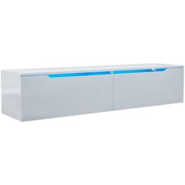 Sonni - tv Lowboard hängend 140 cm tv Schrank board mit 2 Klapptüren Weiß Hochglanz,140x35x30cm,mit einstellbar led beleuchtung