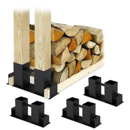 Holzstapelhilfe 4er Set, für Feuerholz, Kaminholzregal selber bauen, Brennholzstapelhalter, Metall, schwarz - Relaxdays