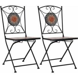 MAISONCHIC - 2er Set Mosaik-Bistrostühle Gartenstühle Stühle für Garten Terrasse Balkon Orange / Grau DE88799