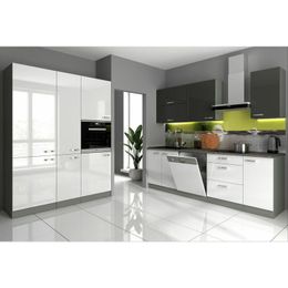 Küche Bianca v 240 + 160 cm Küchenzeile in Hochglanz Weiss Grau Küchenblock Grey