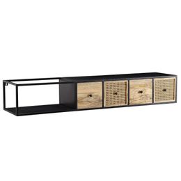 FineBuy Massive TV-Board Kommode 150cm h&auml;ngend Mango Massivholz Wiener Geflecht Rattan TV Lowboard