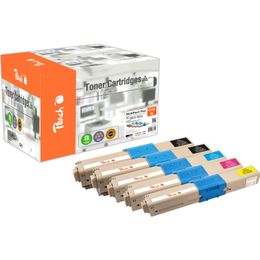 Peach O4650-87 5 Toner XL (2*bk, c/m/y) ersetzt OKI 46508712*2, 46508711, 46508710, 46508709 f&uuml;r z.B. OKI MC 363 DN, OKI C 332 DN, OKI MC 363 N (wiederaufbereitet)