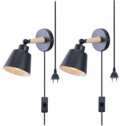 Wandleuchte mit EU-Stecker, Moderne Wandlampe Innen mit Lampenschirm im Metall & Holz, Wandstrahler Art Licht Decor für Wohnzimmer Schlafzimmer
