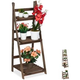 Blumentreppe, 3-stufig, Blumenleiter Holz, klappbar, Leiterregal Pflanzen, hbt: 108 x 41 x 40 cm, dunkelbraun - Relaxdays