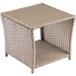 Polyrattan Beistelltisch mit wpc Tischplatte 45x45x40cm 80kg Belastbarkeit Wetterfest Outdoor Garten Terrasse Balkon Tisch Gartenmöbel creme - Casaria