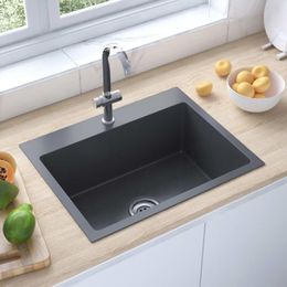 MAISONCHIC Küchenspüle Handgemachte Einbauspüle Spülen mit 1 Becken Spülbecken Schwarz Edelstahl DE66789