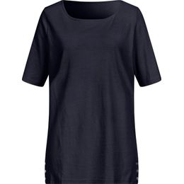 Damen Kurzarmshirt mit Zierpl&auml;ttchen marine, Gr&ouml;&szlig;e 50