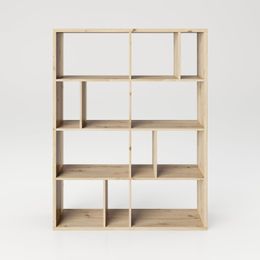 Fortuna - Bücherregal, Büroregal, Raumteiler mit 12 Fächern, asymmetrische Aufteilung, artisan eiche