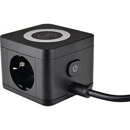 as-Schwabe QI-Wireless Ladestation 2-fach Steckdosenturm 1,5 m schwarz mit USB-Buchse